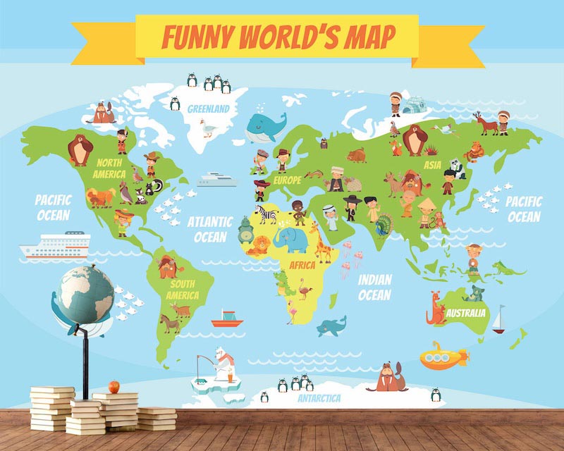 Mapa Del Mundo Divertido - Fotomurales 3D